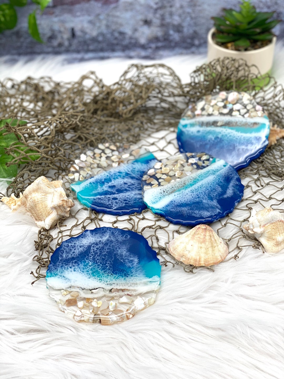 Beach Deep Ocean Coasters Resin Geode Coasters Modern Coasters - Etsy