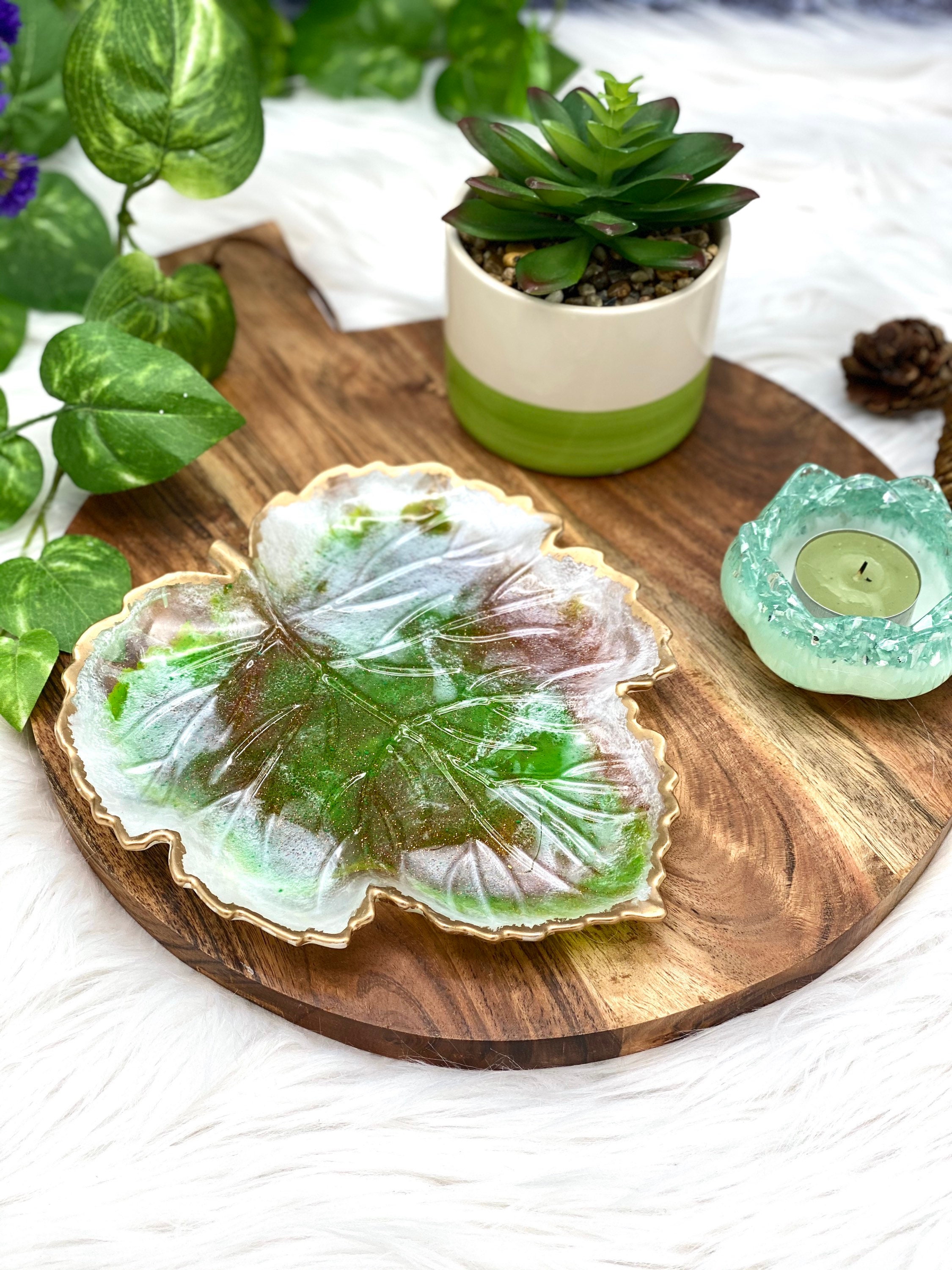 Handmade Maple Resin Leaf Trinket Dish Jewelry Bowl Tray Ring | Etsy