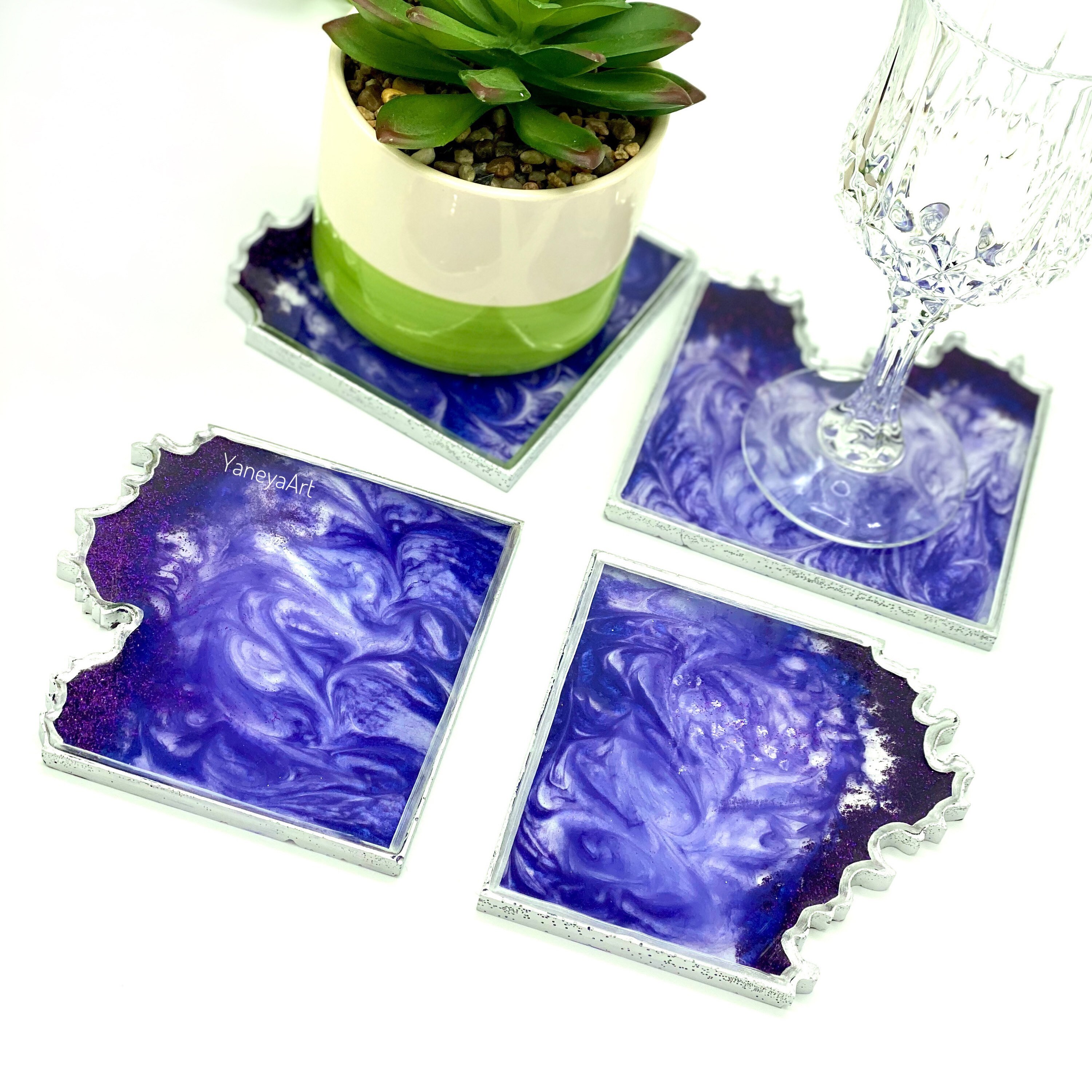 Resin Geode Coaster Drink Coasters Set Geode coasters resin | Etsy