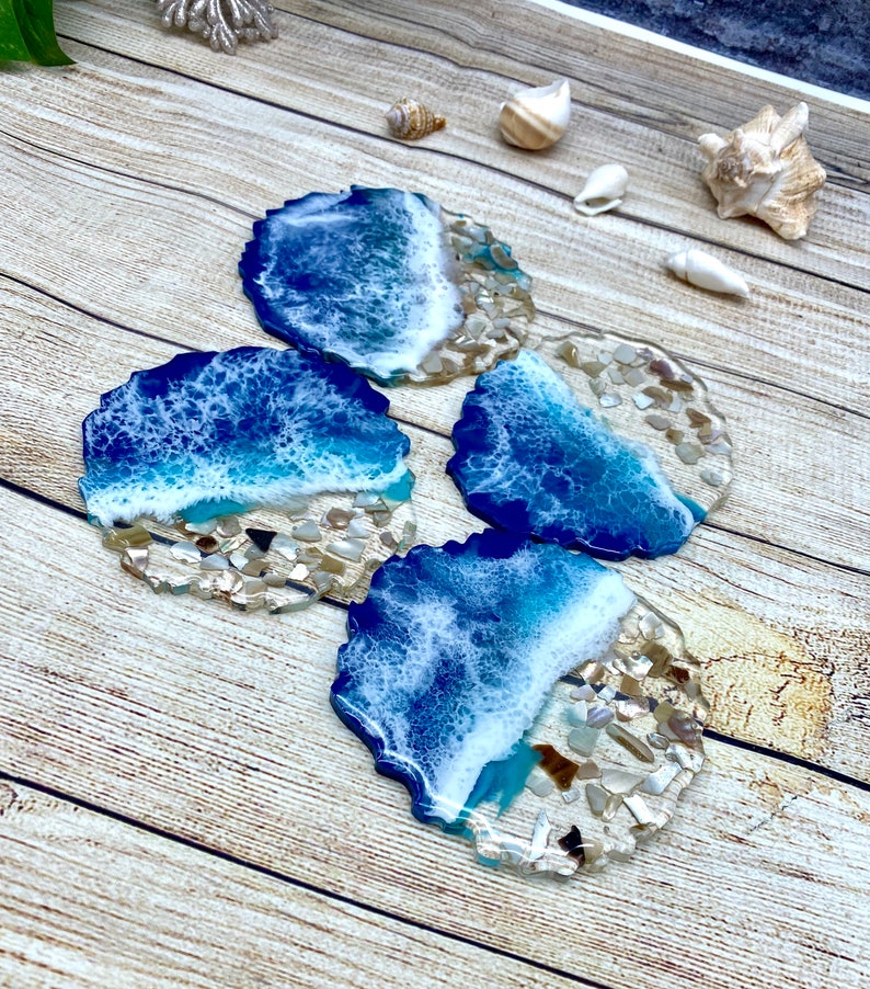 Beach Deep Ocean Coasters Resin Geode Coasters Modern Coasters | Etsy