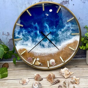 Beach Decor Large Ocean Clock Ocean Water Blue Abstract Fluid ...