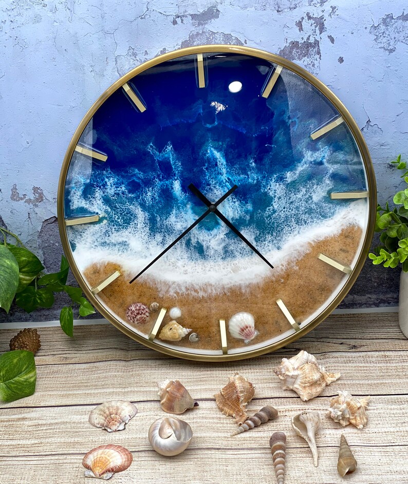 Beach Decor Large Ocean Clock Ocean Water Blue Abstract Fluid | Etsy India