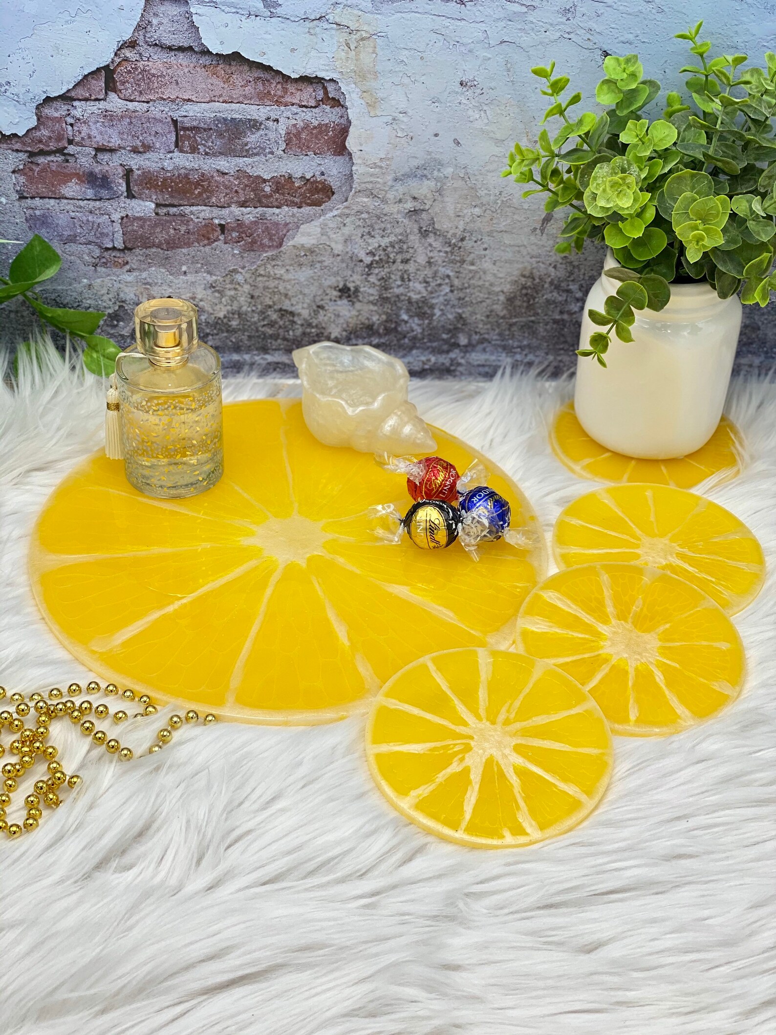 Lemon lime orange resin Tray with 4 coasters Resin jewelry | Etsy