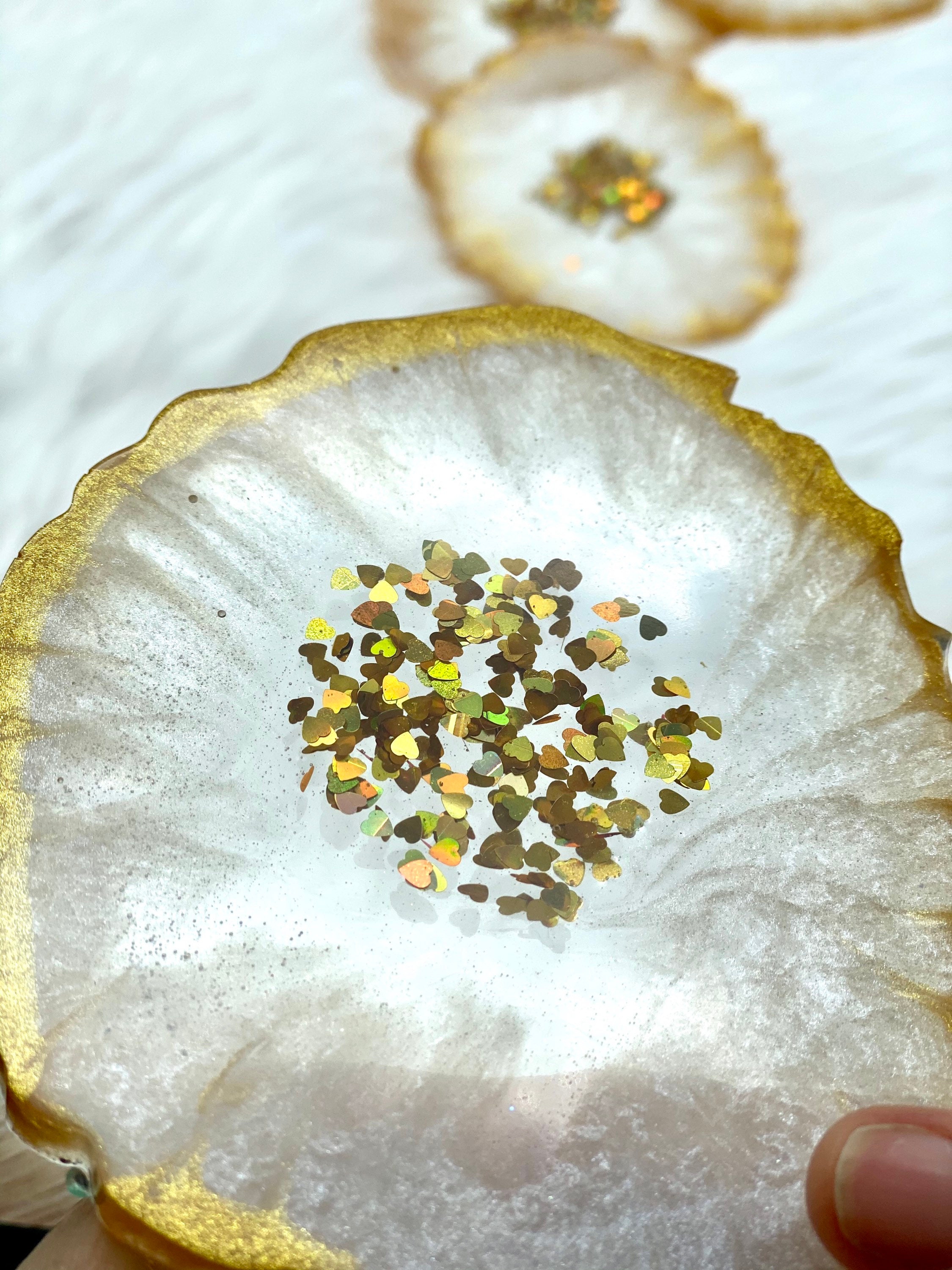 Pearl Gold Glitter Coasters Resin Geode Coasters Modern | Etsy