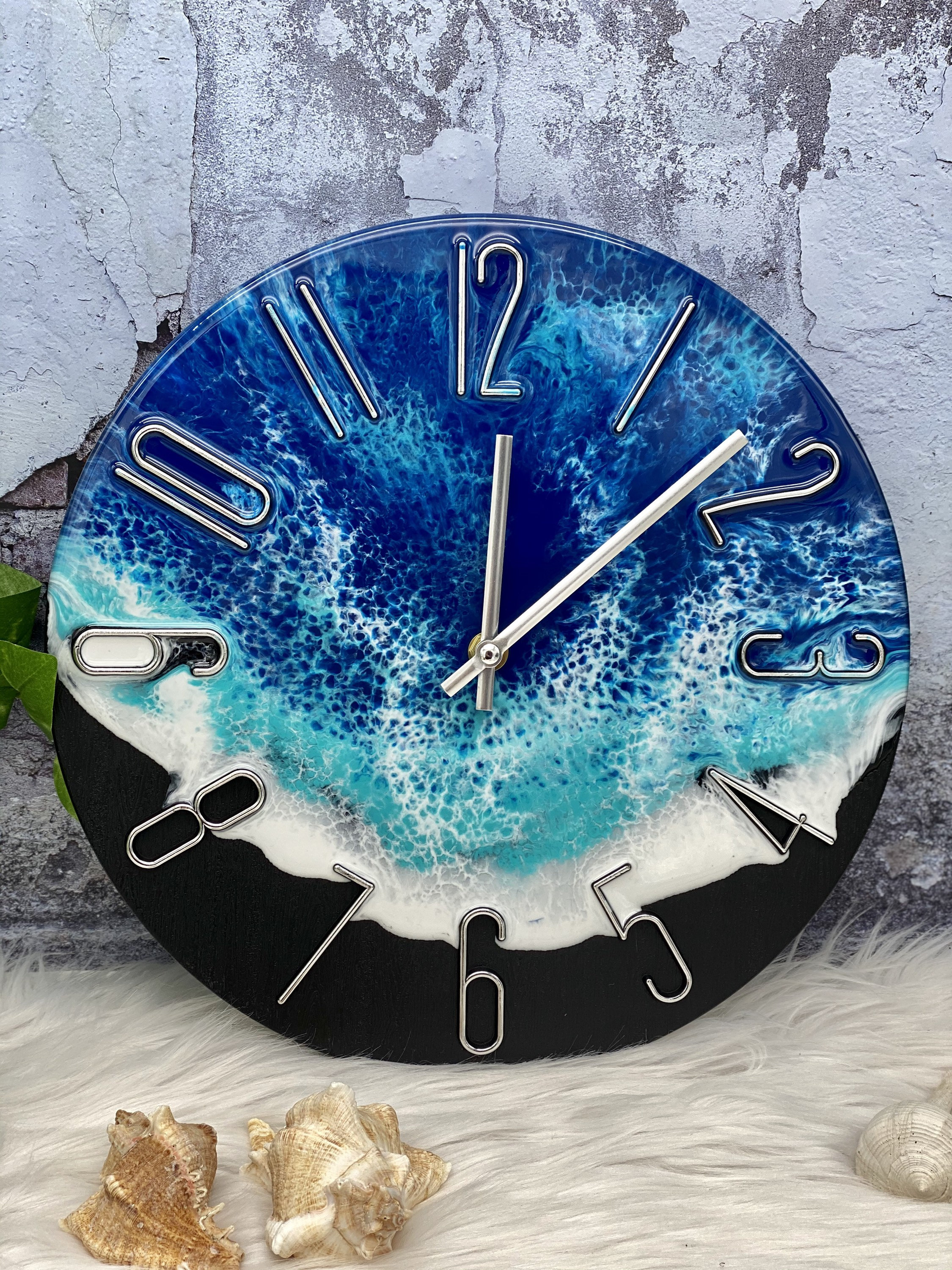 Beach Decor Large Ocean Clock Ocean Water Blue Abstract Fluid ...
