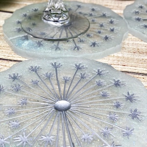 Dandelion Flower Resin Drink Coasters Gold Pearl and White Glitter ...