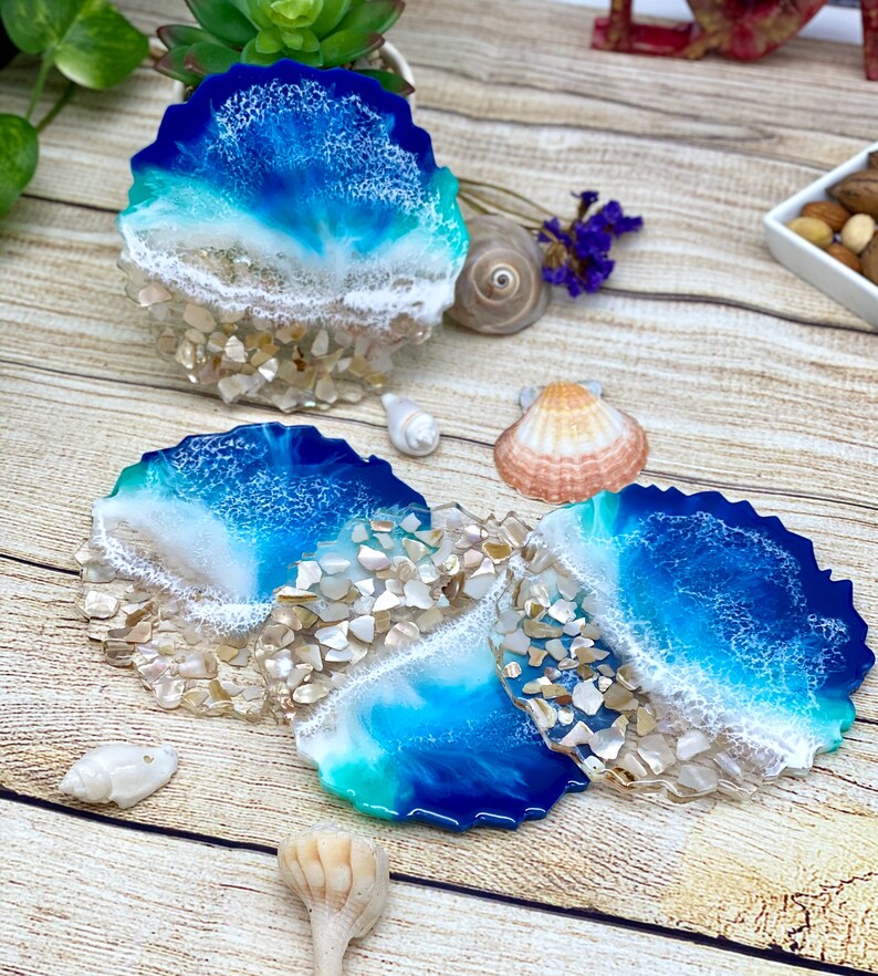 Beach Deep Ocean Coasters Resin Geode Coasters Modern Coasters - Etsy