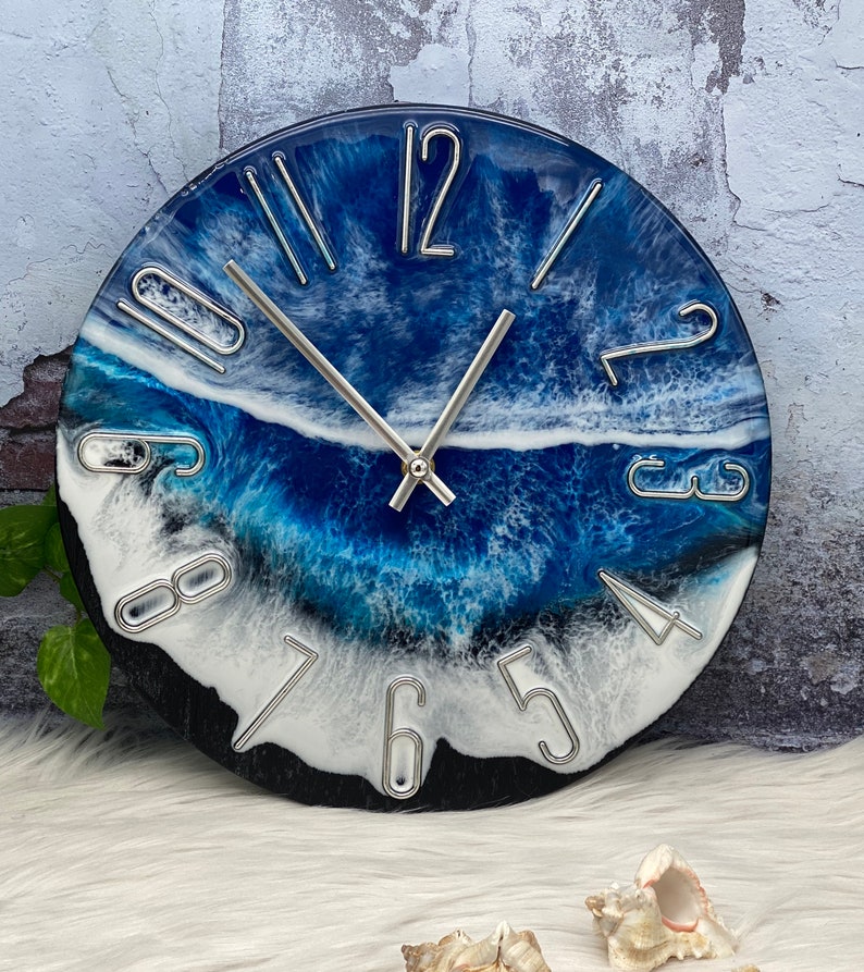 Beach Decor Large Ocean Clock Ocean Water Blue Abstract Fluid ...