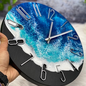 Beach Decor Large Ocean Clock Ocean Water Blue Abstract Fluid ...