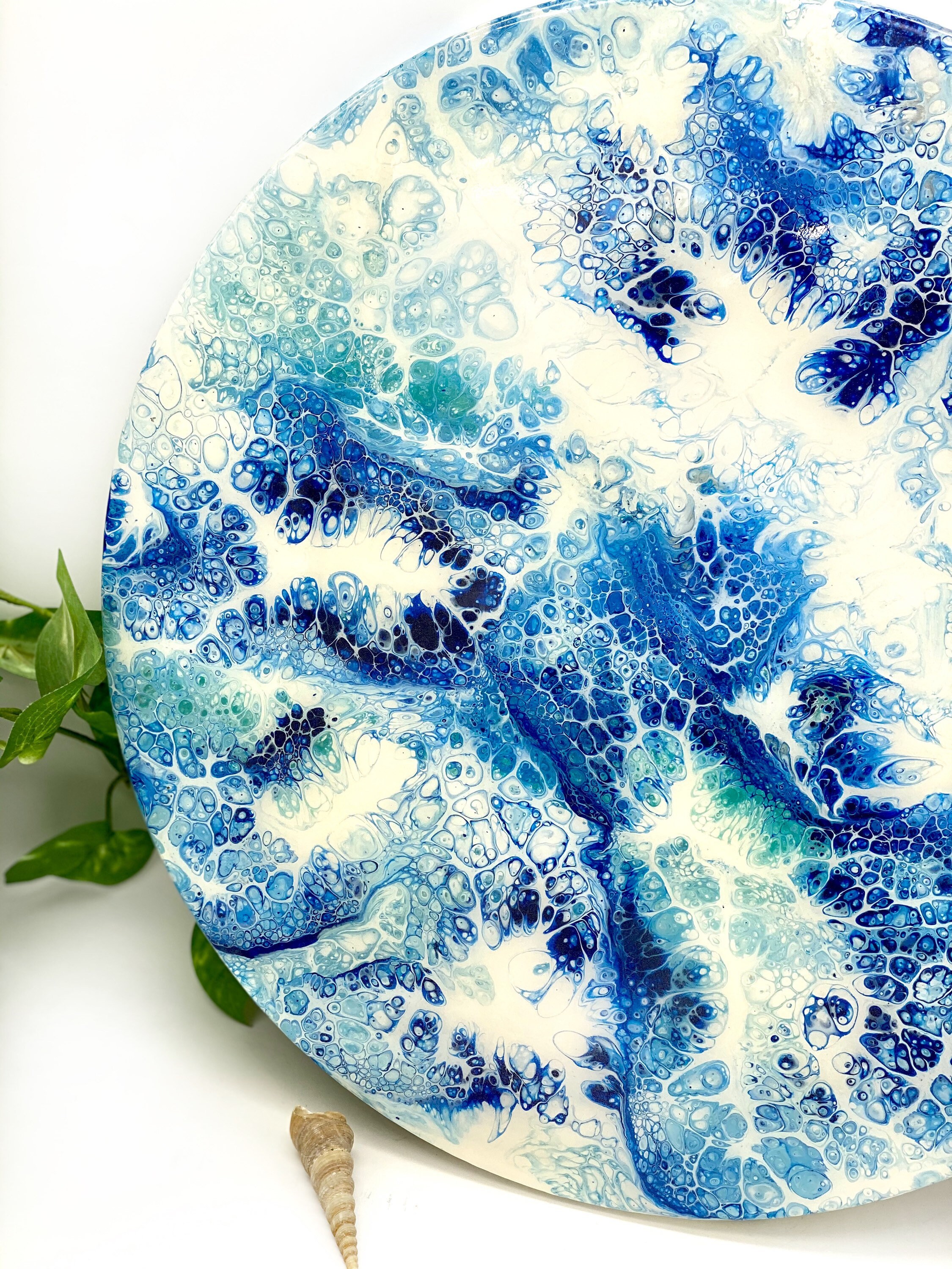 Ocean waves Resin Art Abstract fluid acrylic painting round | Etsy