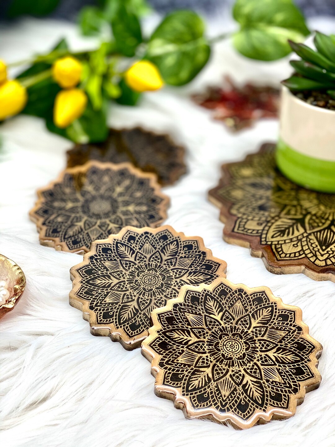 Mandala Serving Tray With Coasters Jewelry Platter Vanity Tray Makeup ...