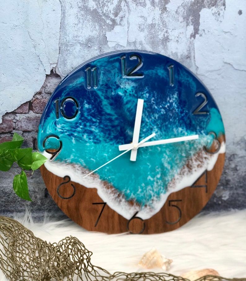 Wave Clock, Resin Wave Art, Beach Decor Resin Art, Ocean Clock for Wall ...