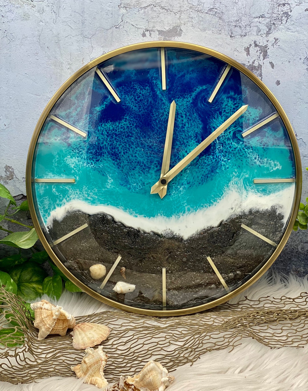 Beach Decor Large Ocean Clock Ocean Water Blue Abstract Fluid ...