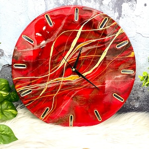 Wave Clock, Resin Art, Red Resin Clock for Wall Modern Clock, Cut-out ...