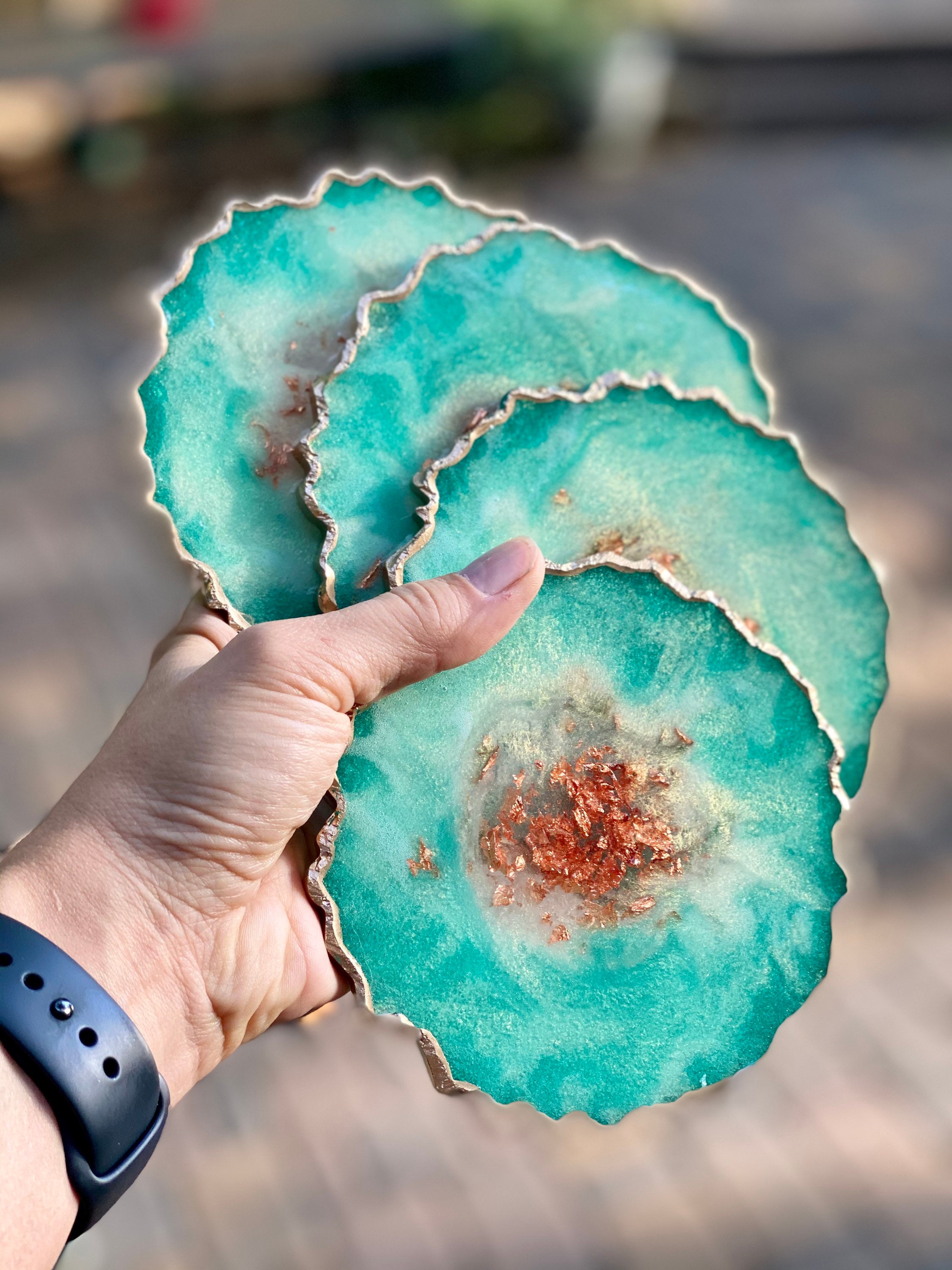 Resin Geode Coaster set Crystal Geode Resin Coasters Green | Etsy