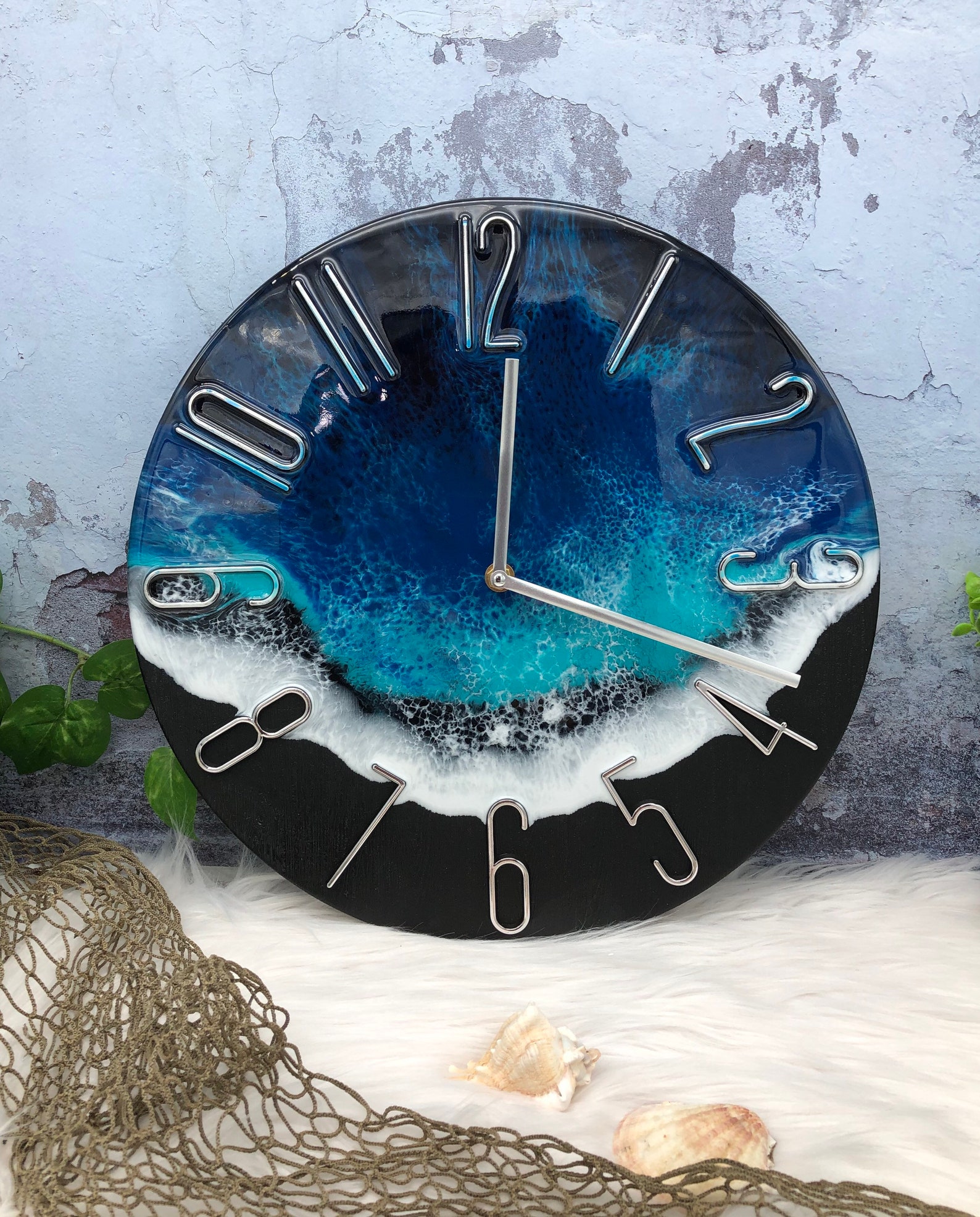 Beach Decor Large Ocean Clock Ocean Water Blue Abstract Fluid - Etsy