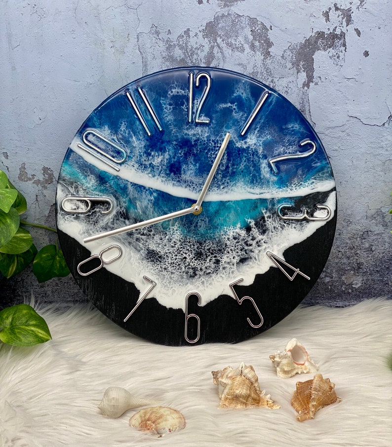 Beach Decor Large Ocean Clock Ocean Water Blue Abstract Fluid ...