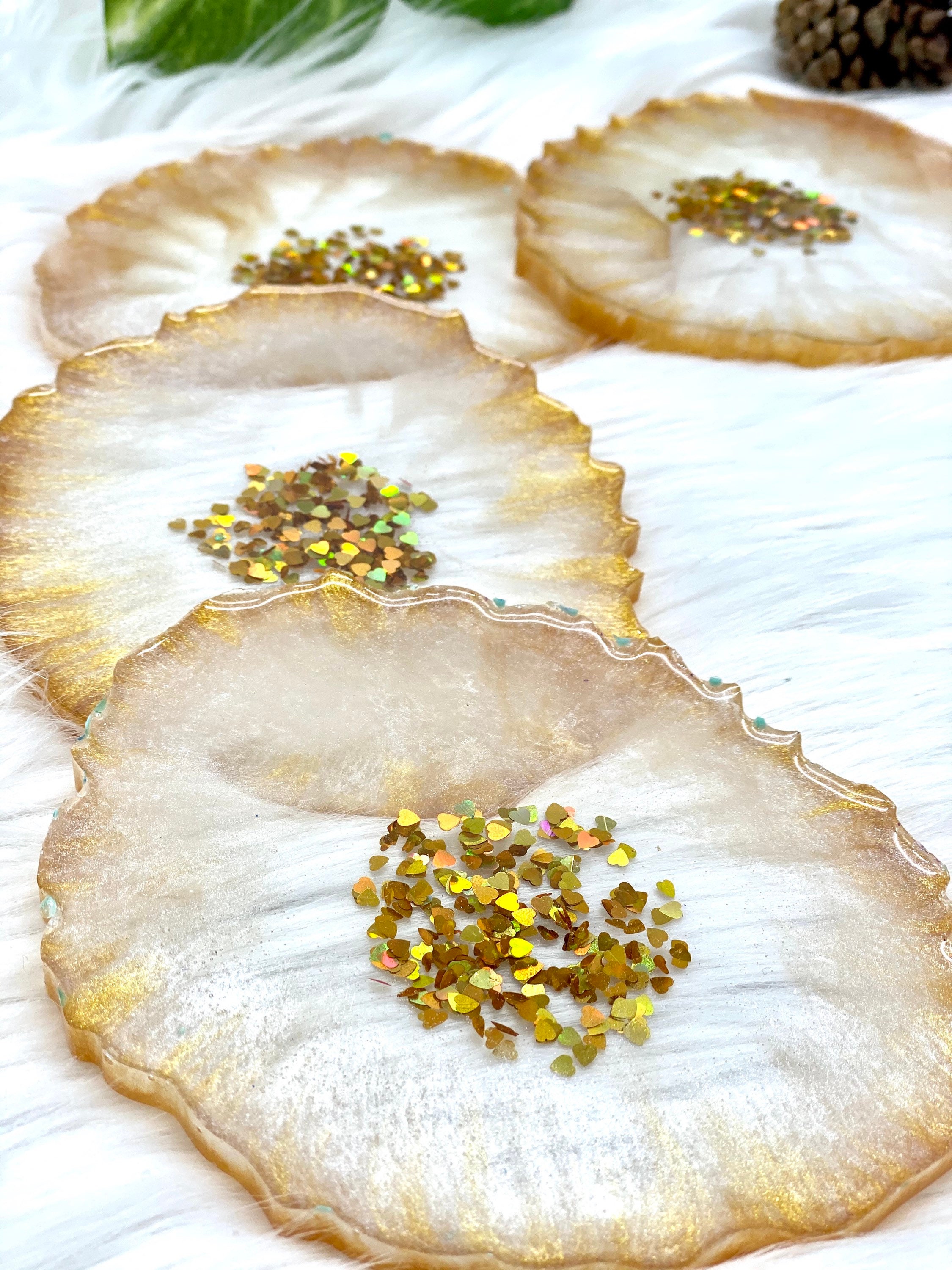 Pearl Gold Glitter Coasters Resin Geode Coasters Modern | Etsy