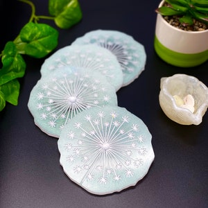 Dandelion Flower Resin Drink Coasters Gold Pearl and White Glitter ...
