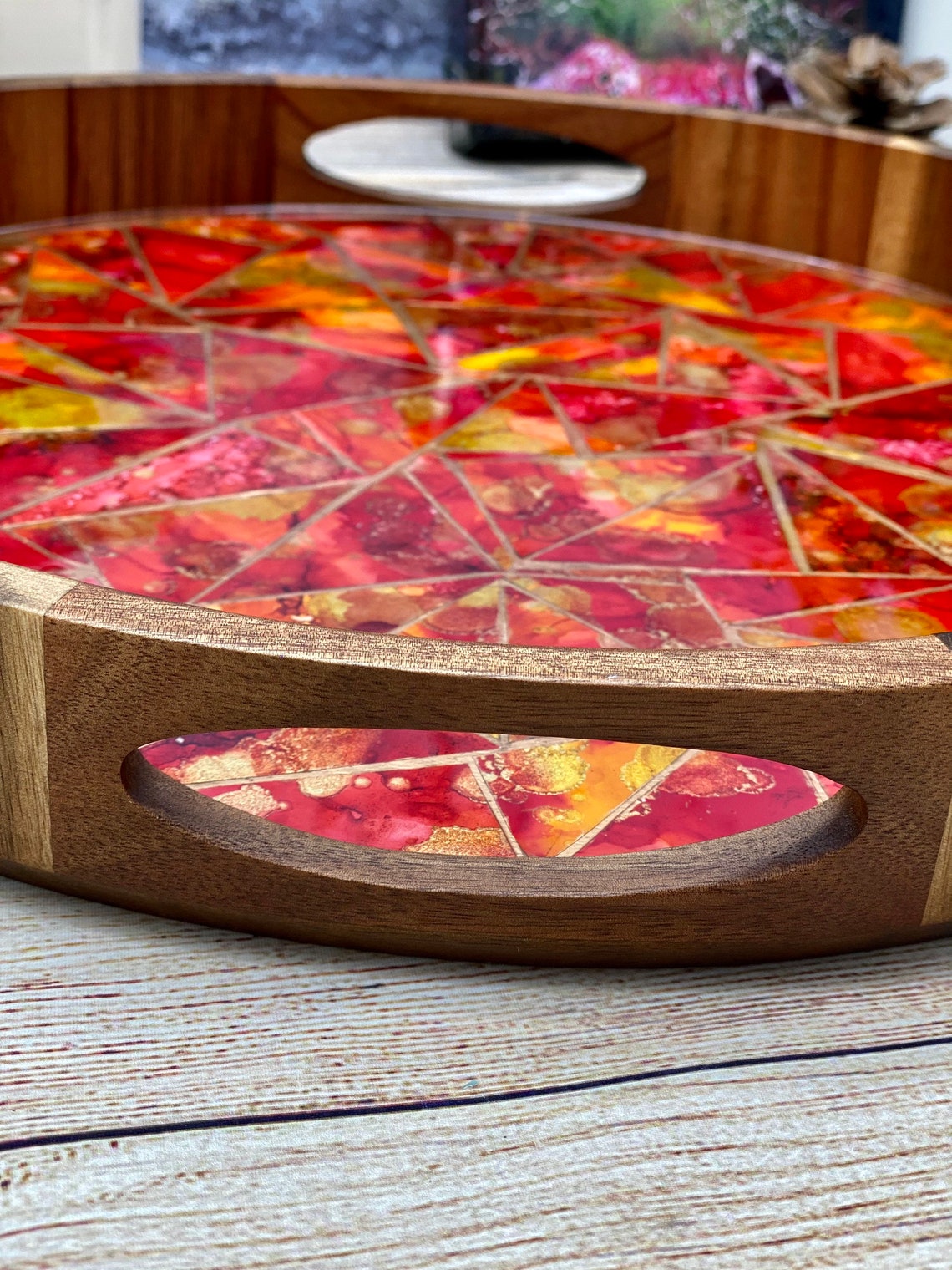 Resin Serving Tray, Ottoman Tray, Resin Art, Wood Decorative Platter ...