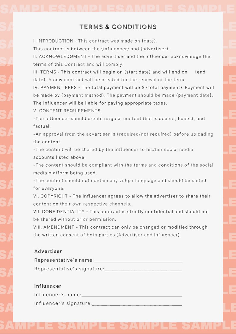 BUNDLE AND SAVE: Influencer Application Form Plus Agreement | Instant ...