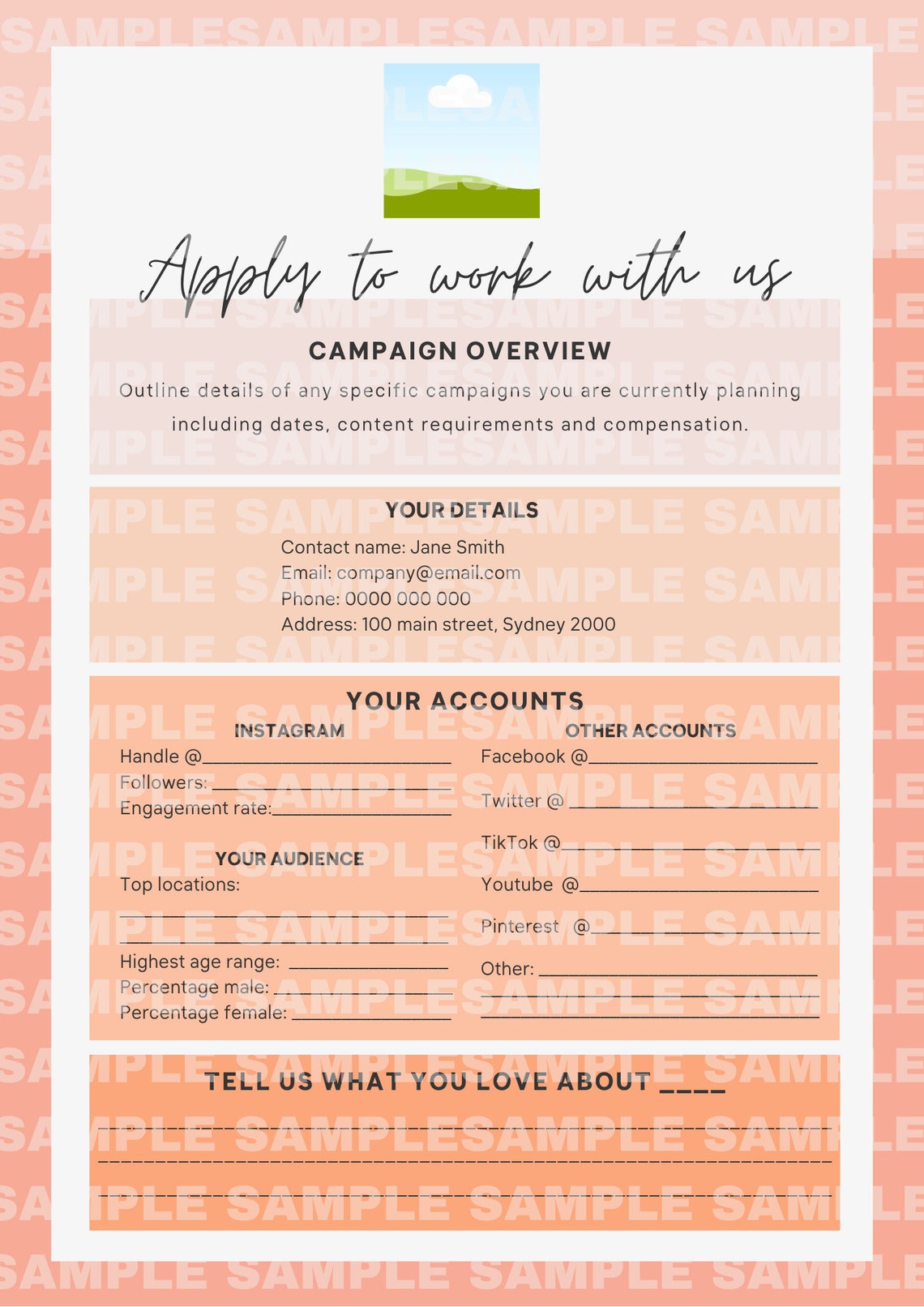 Customisable Influencer / Brand Rep Application Form | Instant Digital ...