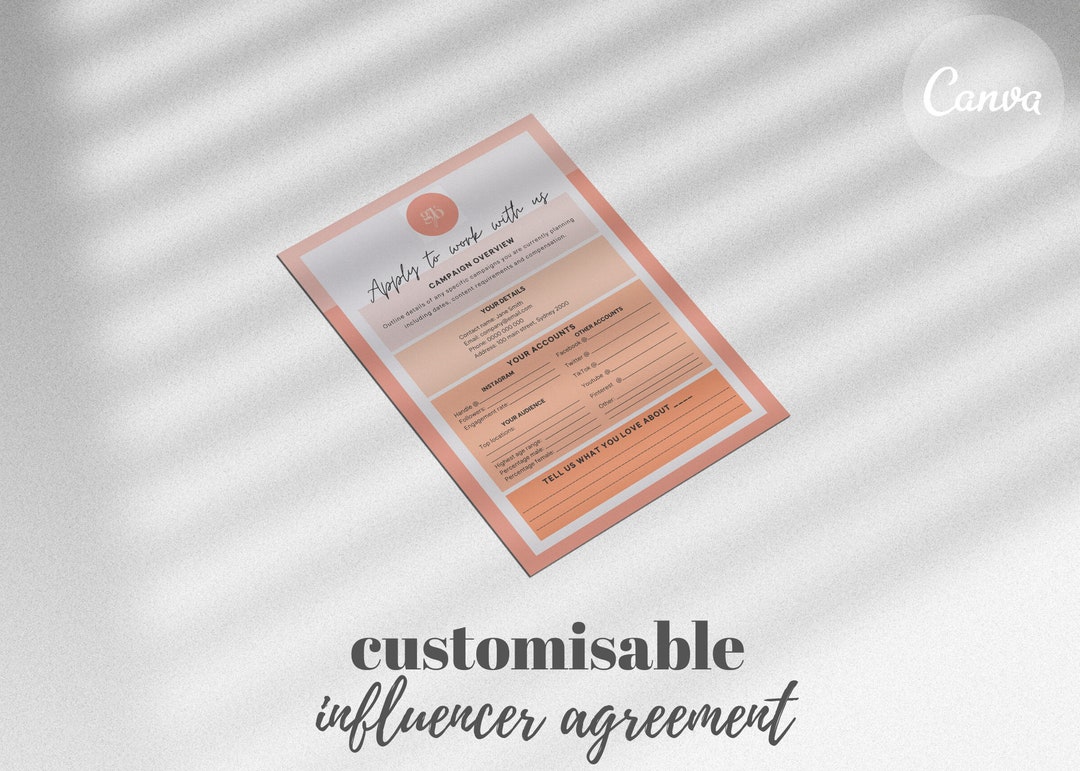 Customisable Influencer / Brand Rep Application Form | Instant Digital ...