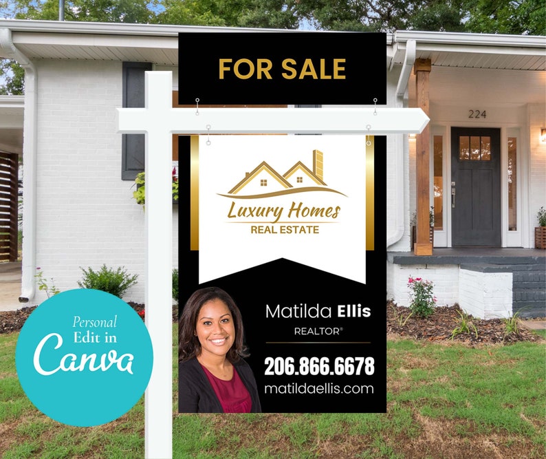 Real Estate Yard Sign Template 18x24, Canva for Sale Sign Template ...