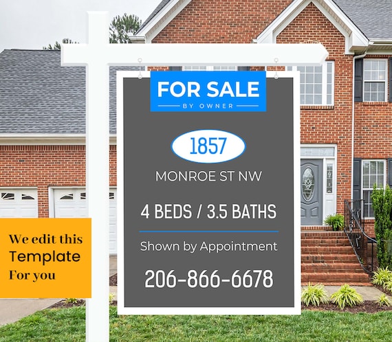 FOR SALE by Owner Real Estate Yard Sign Marketing Template - Etsy