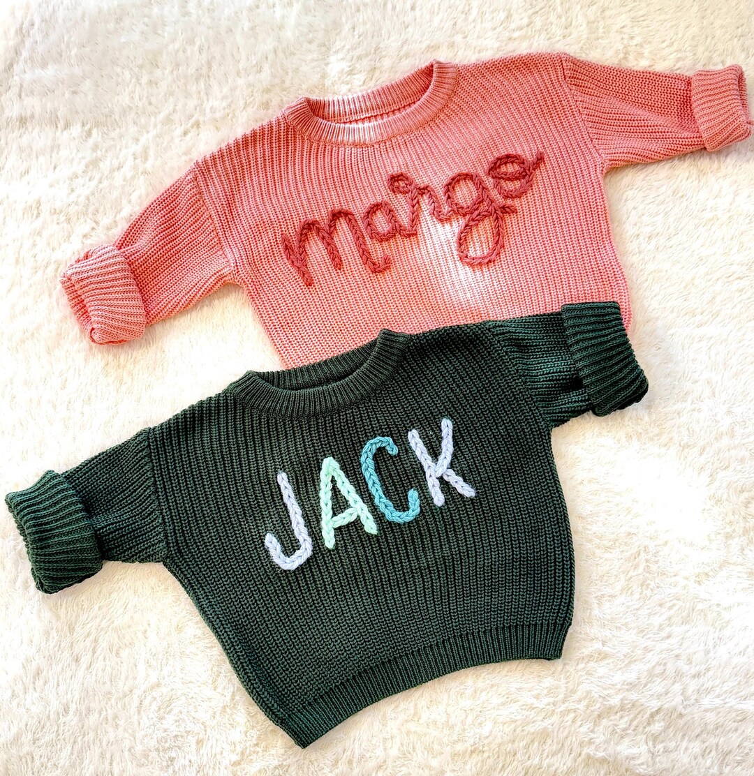 Personalized Baby Name Sweater | Hand Embroidered Sweater | Custom ...