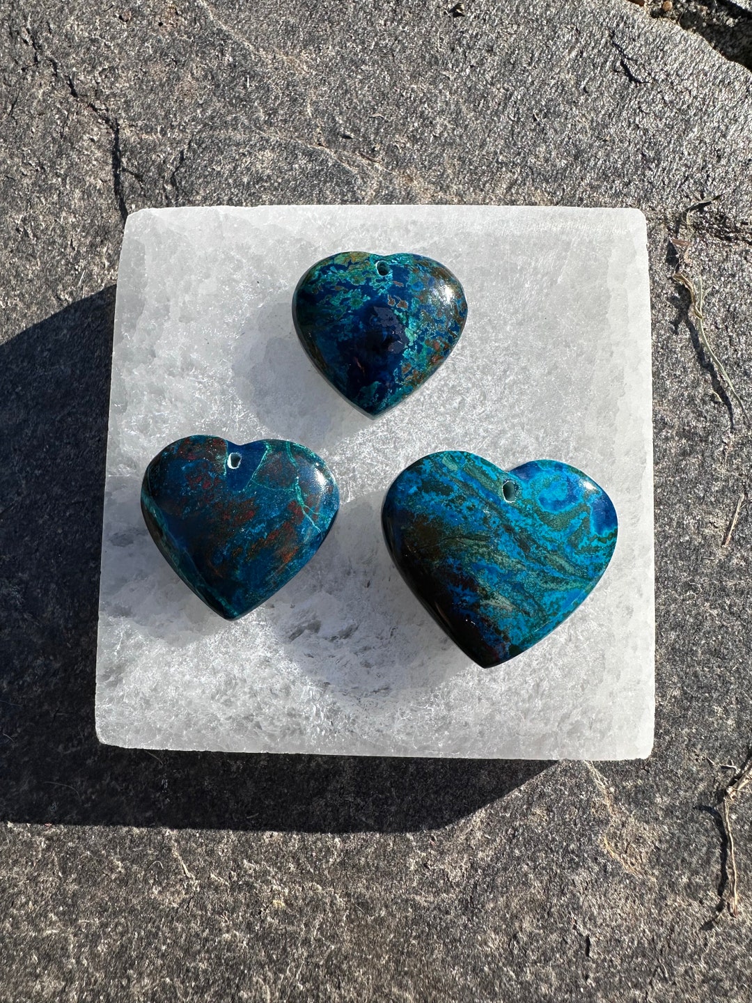 Puffy Heart Azurite Chrysocolla Pendant | Heart Azurite Chrysocolla ...