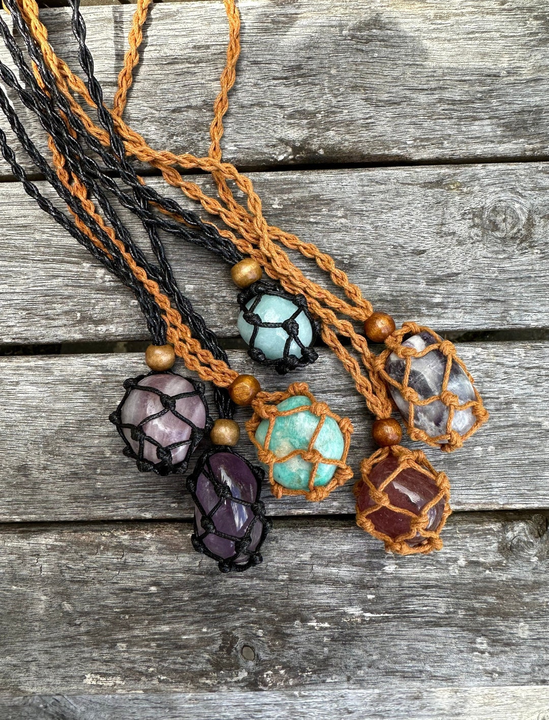 Large Tumble Macrame Necklace | Interchangeable Crystal Macrame ...