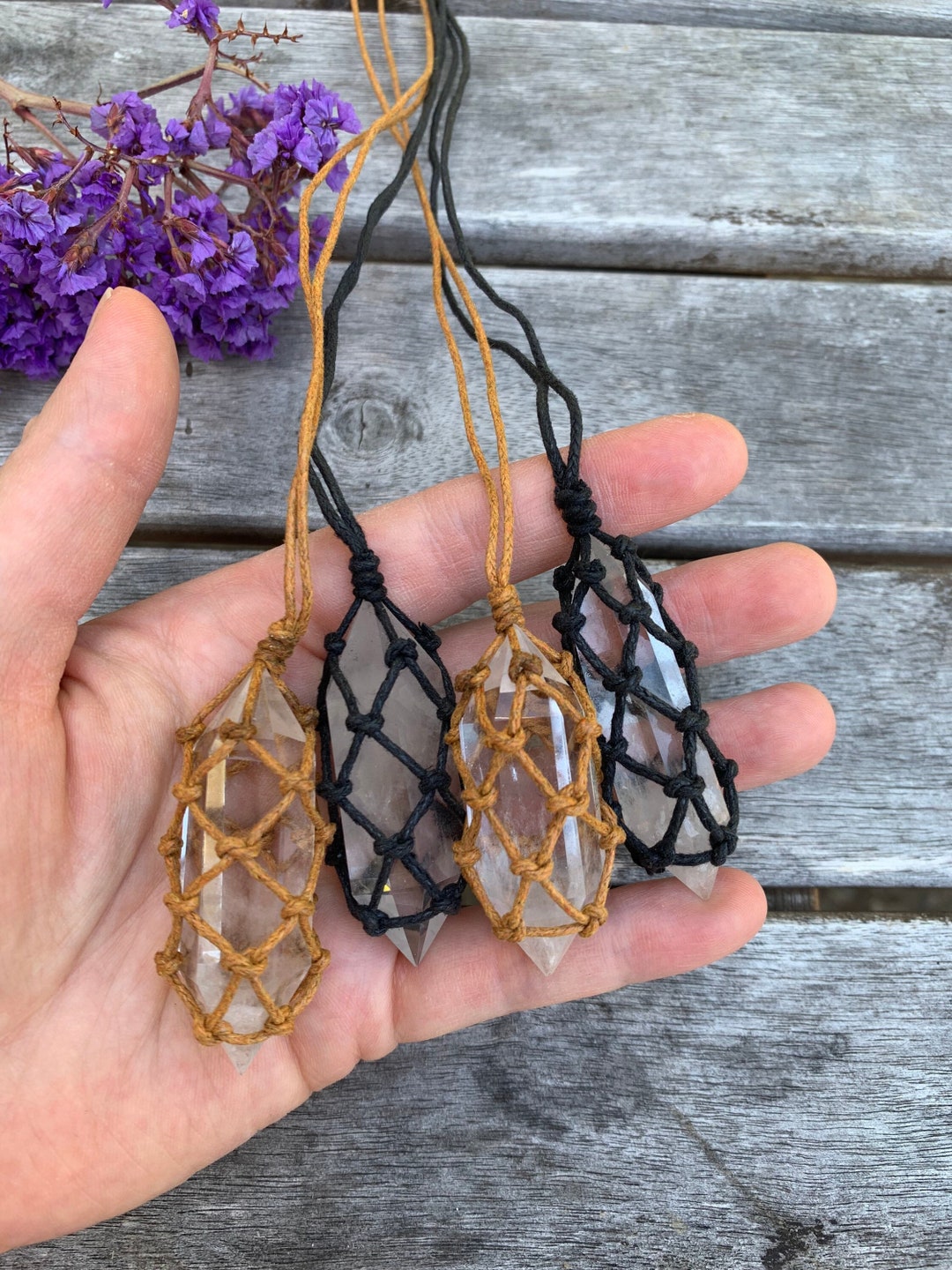 Double Terminated Clear Quartz Macrame Necklace | Crystal Macrame ...