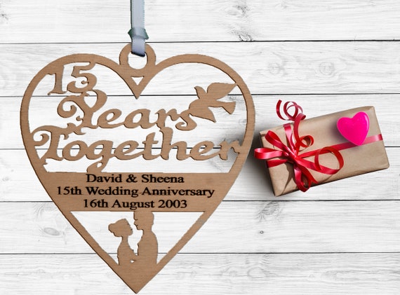 15th Year CRYSTAL Wedding Anniversary Personalised Wood - Etsy