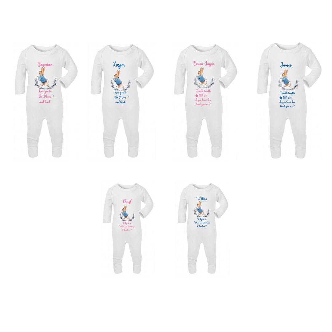 Peter Rabbit Long Sleeve Baby Grow, Sleepsuit Printed With Your Own ...