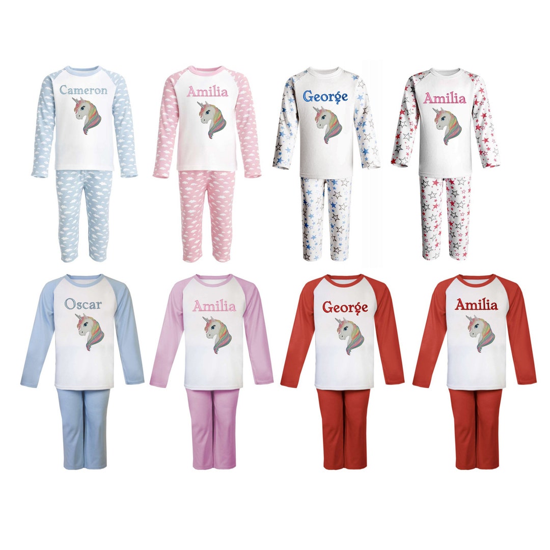 Rainbow Unicorn Personalised Applique Pyjamas Embroidered With the Name ...