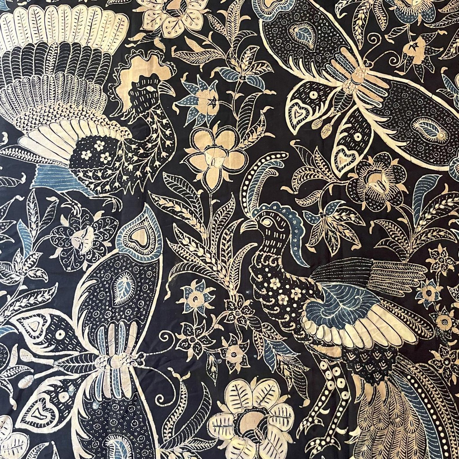 Classic 1960s Central Java Batik Tulis - Flora & Fauna Motif - Black ...