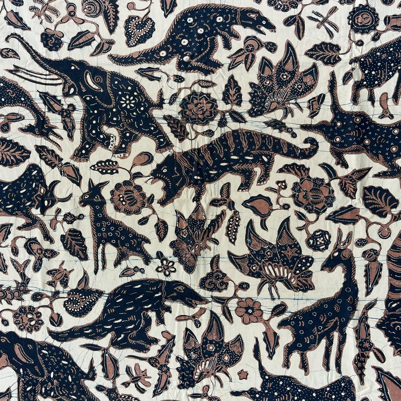 Vintage 1950s Hand-painted Batik With Mythological Creatures and Floral ...