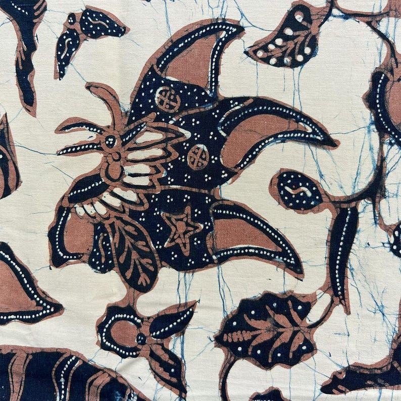Vintage 1950s Hand-painted Batik With Mythological Creatures and Floral ...