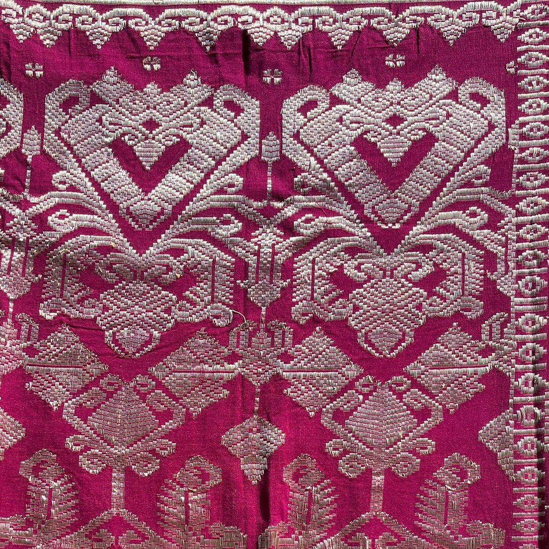 Vintage Royal Balinese Songket - Silver Woven on Dark Violet Silk - Etsy