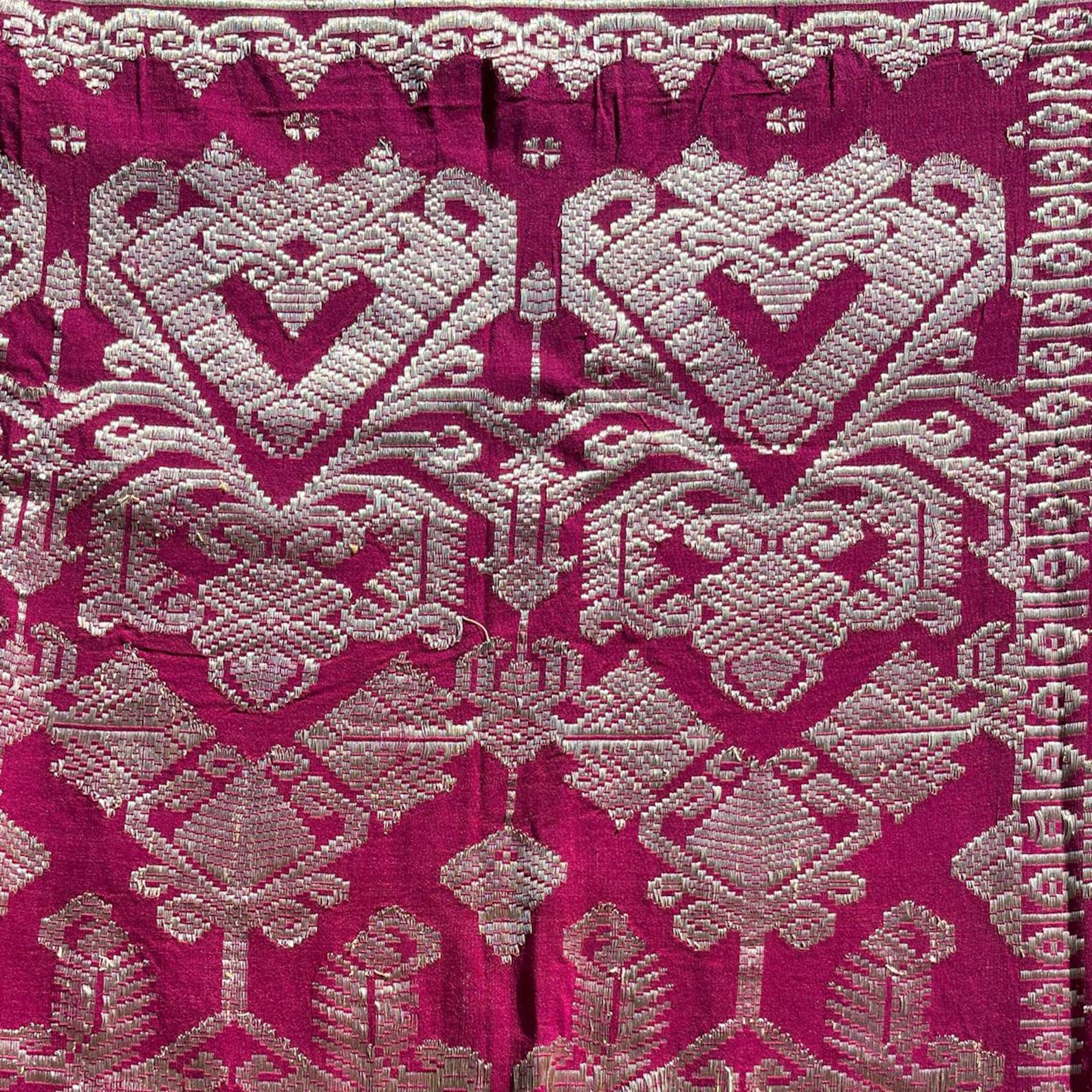 Vintage Royal Balinese Songket - Silver Woven on Dark Violet Silk - Etsy