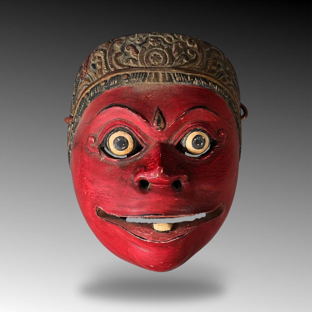 Old Japanese Cepot Mask of Clown -wayang Topeng Wall Art - Etsy