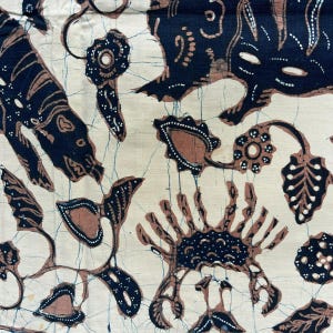 Vintage 1950s Hand-painted Batik With Mythological Creatures and Floral ...