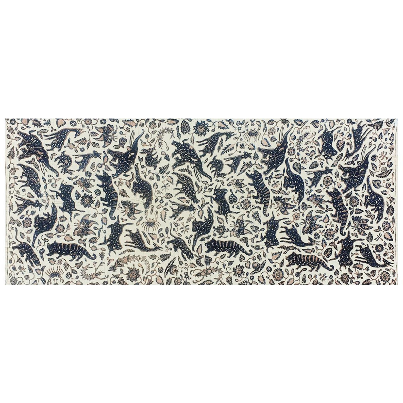 Vintage 1950s Hand-painted Batik With Mythological Creatures and Floral ...