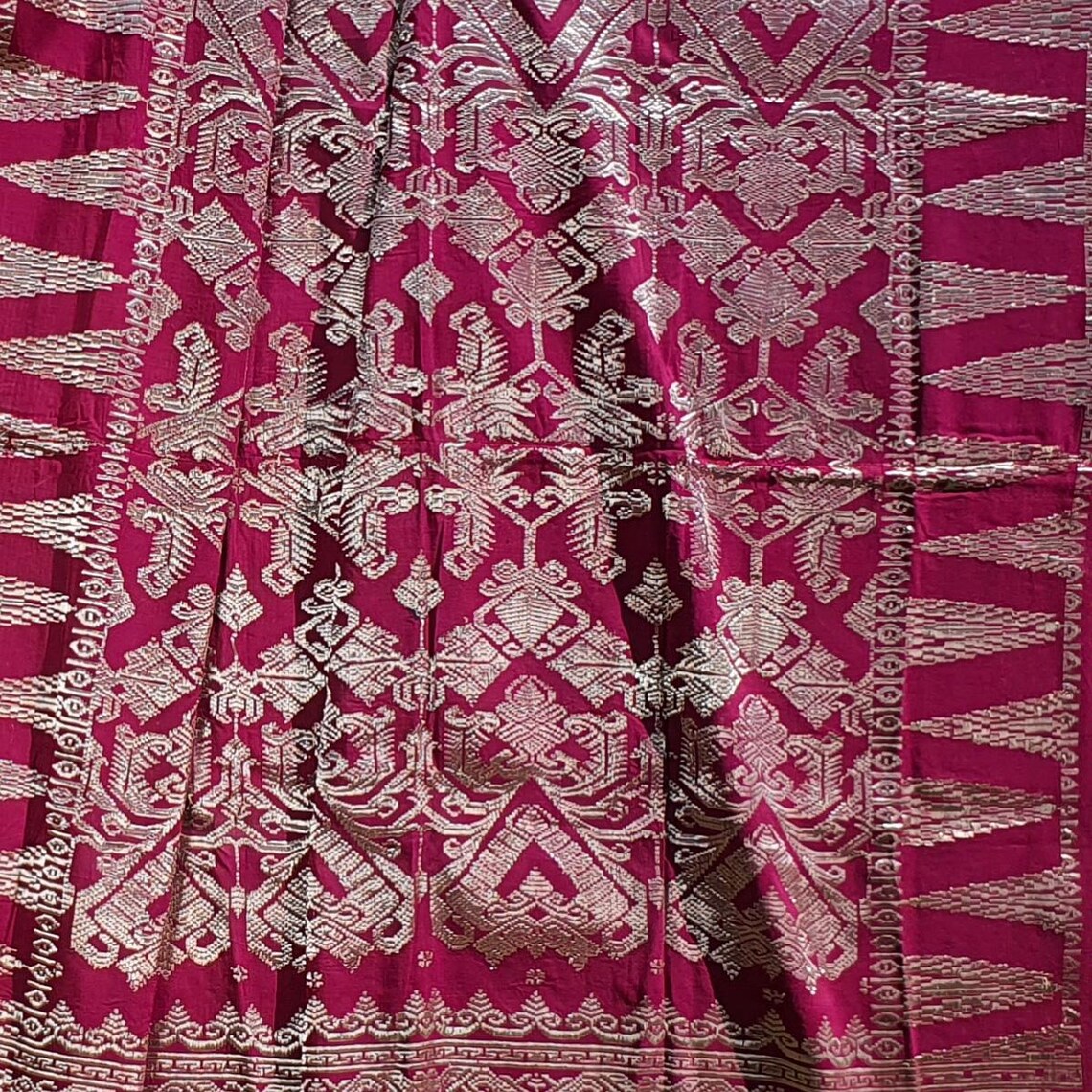 Vintage Royal Balinese Songket - Silver Woven on Dark Violet Silk - Etsy