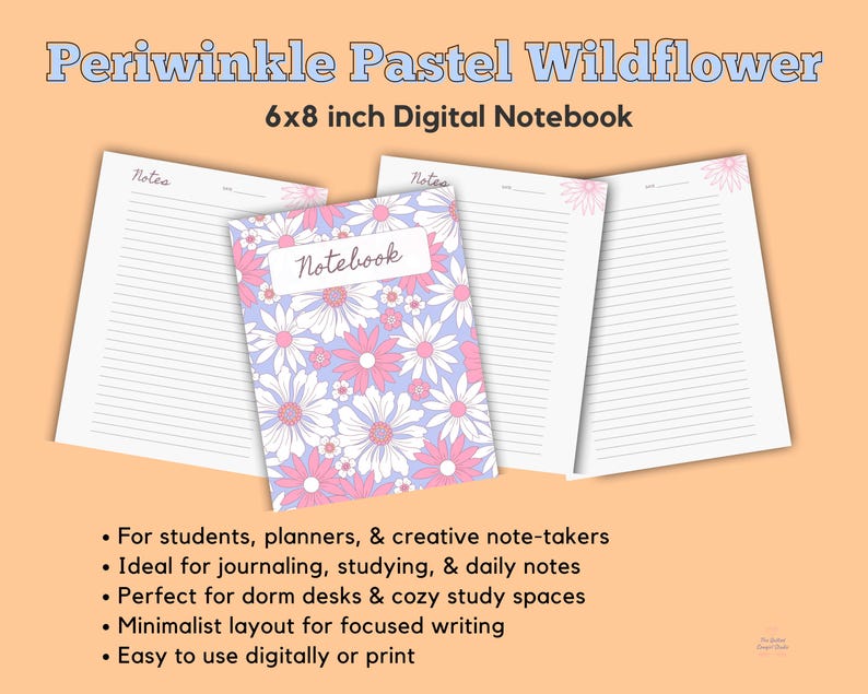 Periwinkle Pastel Wildflower | Prairie Blooms Digital Notebook 6x8 ...