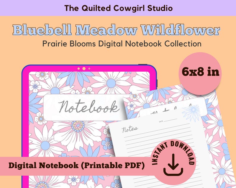 Bluebell Meadow Wildflower | Prairie Blooms Digital Notebook 6x8 ...