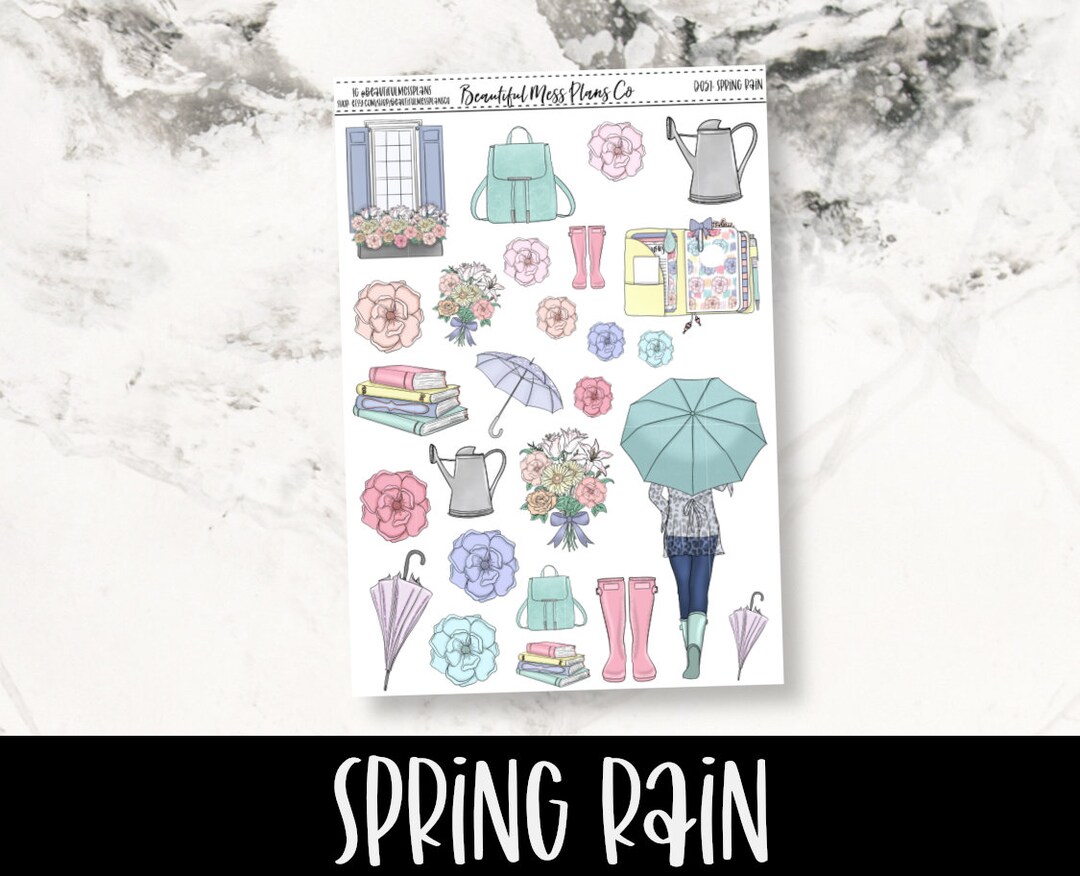 Spring Rain // Deco // Planner Stickers // Spring Stickers - Etsy