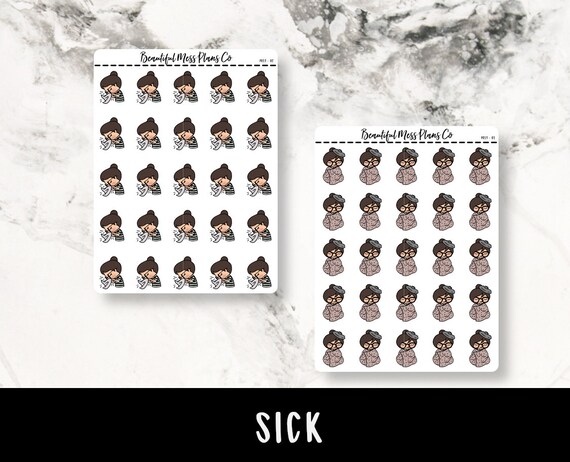 Posey: Sick // Planner Stickers // Character Stickers // Sick | Etsy