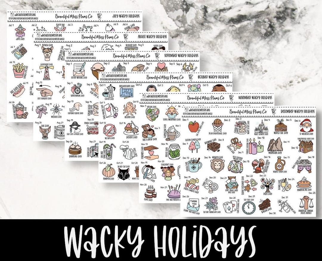 Wacky Holidays: July - December // Planner Stickers // Character Stickers - Etsy